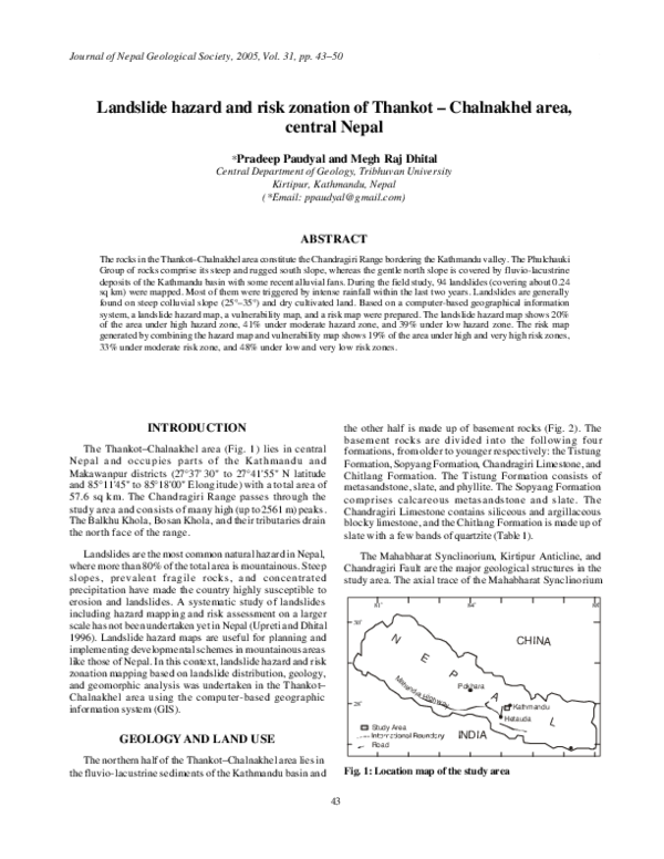 (PDF) Landslide hazard and risk zonation of Thankot – Chalnakhel area
