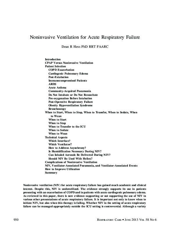 (PDF) Non-invasive ventilation for acute respiratory failure due to a ...