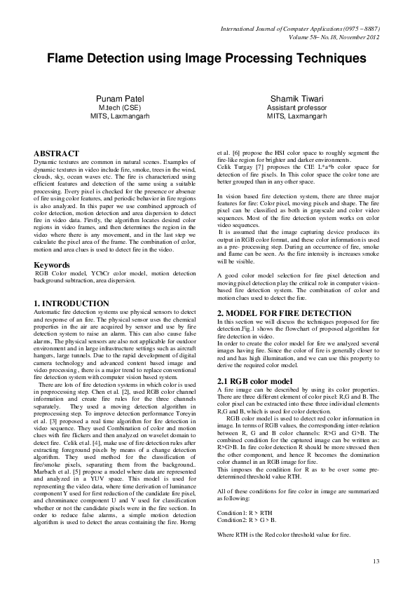(PDF) Flame Detection using Image Processing Techniques