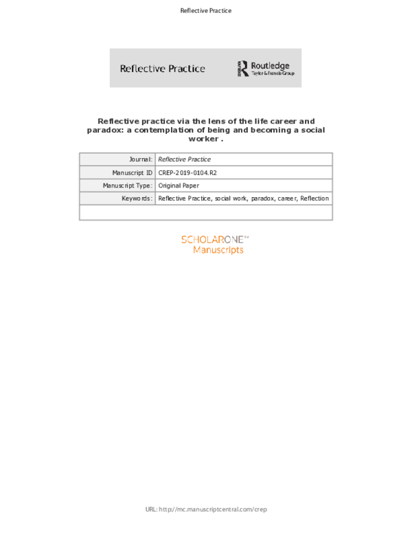 (PDF) Reflective practice via the lens of the life career and paradox ...