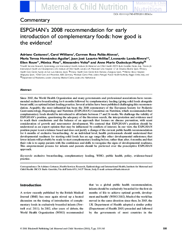 (PDF) ESPGHAN's 2008 recommendation for early introduction of ...