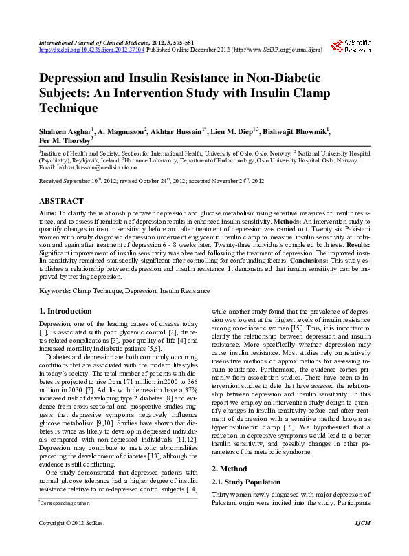 (PDF) Depression and Insulin Resistance in Non-Diabetic Subjects: An ...