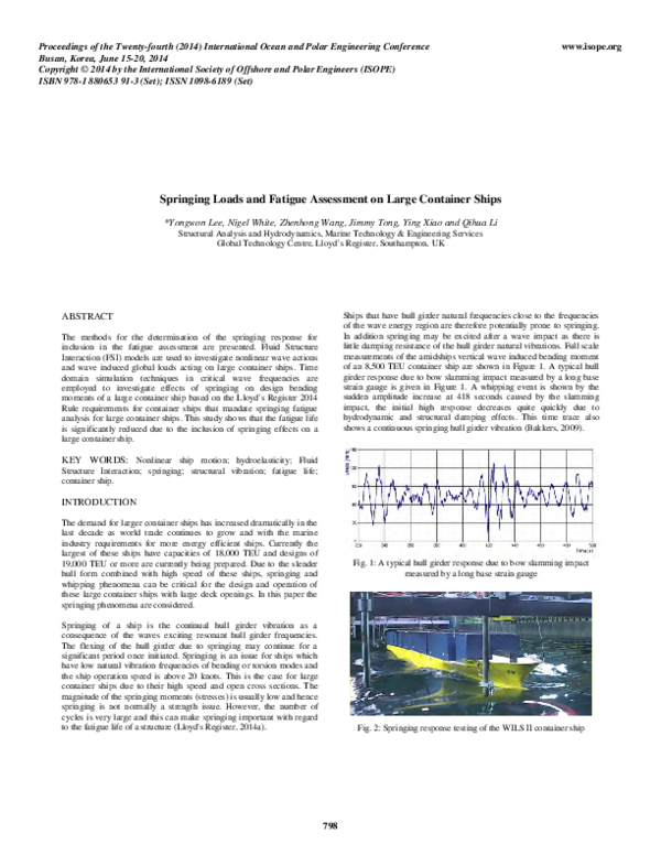 (PDF) Springing Loads and Fatigue Assessment on Large Container Ships