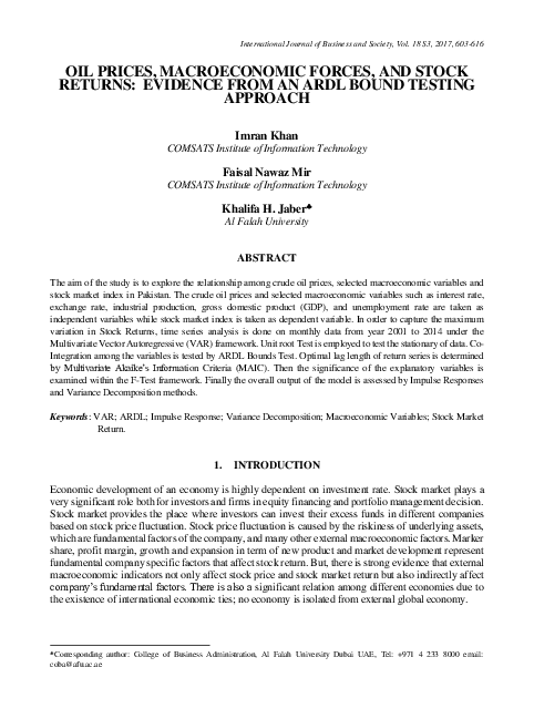 Pdf Oil Prices Macroeconomic Forces And Stock Returns Evidence From An Ardl Bound Testing