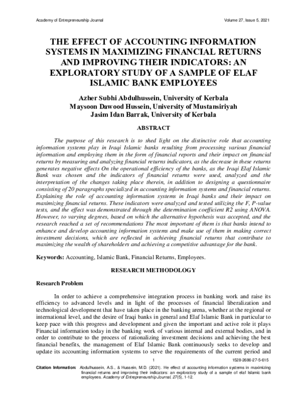 Pdf The Effect Of Accounting Information Systems In Maximizing Financial Returns And Improving