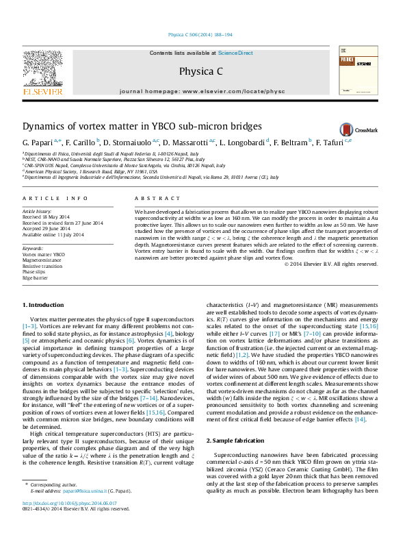 (PDF) Dynamics of vortex matter in YBCO sub-micron bridges | F. Beltram ...