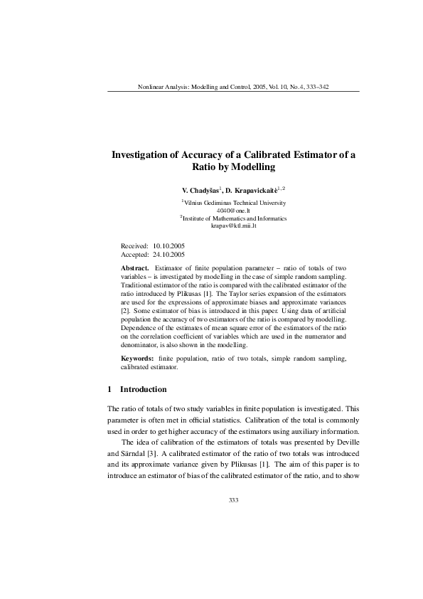 (PDF) Investigation of Accuracy of a Calibrated Estimator of a Ratio by ...
