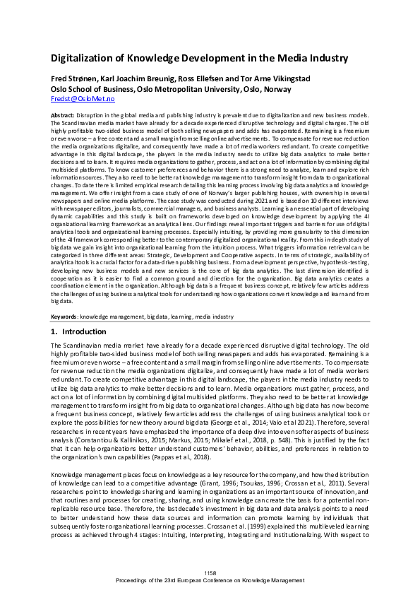 (PDF) Digitalization of Knowledge Development in the Media Industry