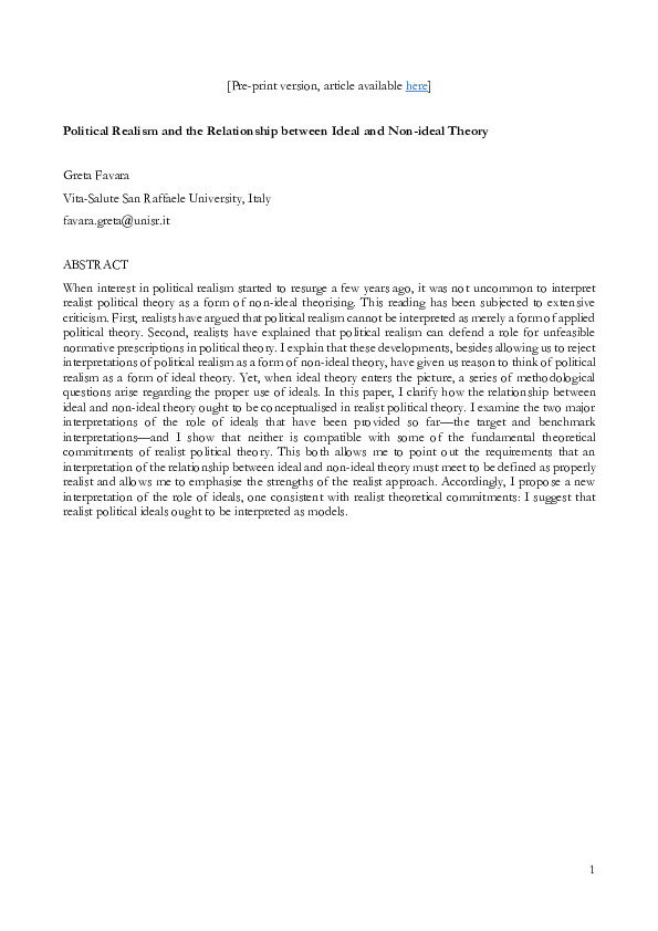 (PDF) Political Realism and the Relationship between Ideal and Non ...