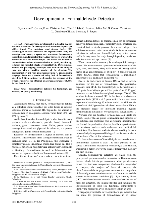 (PDF) Development of Formaldehyde Detector