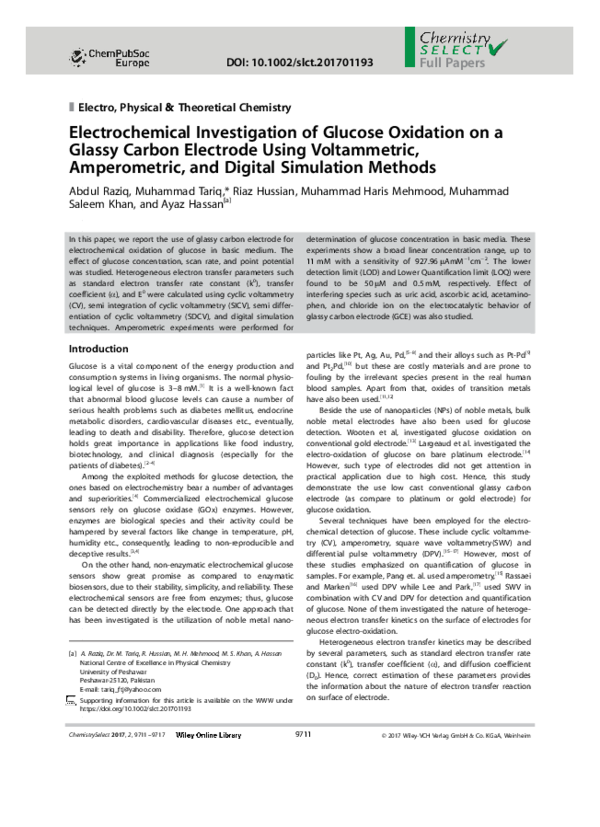 (PDF) Electrochemical Investigation of Glucose Oxidation on a Glassy Carbon Electrode Using ...