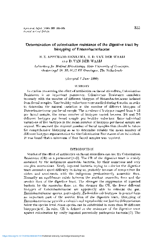 (PDF) Determination of colonization resistance of the digestive tract ...