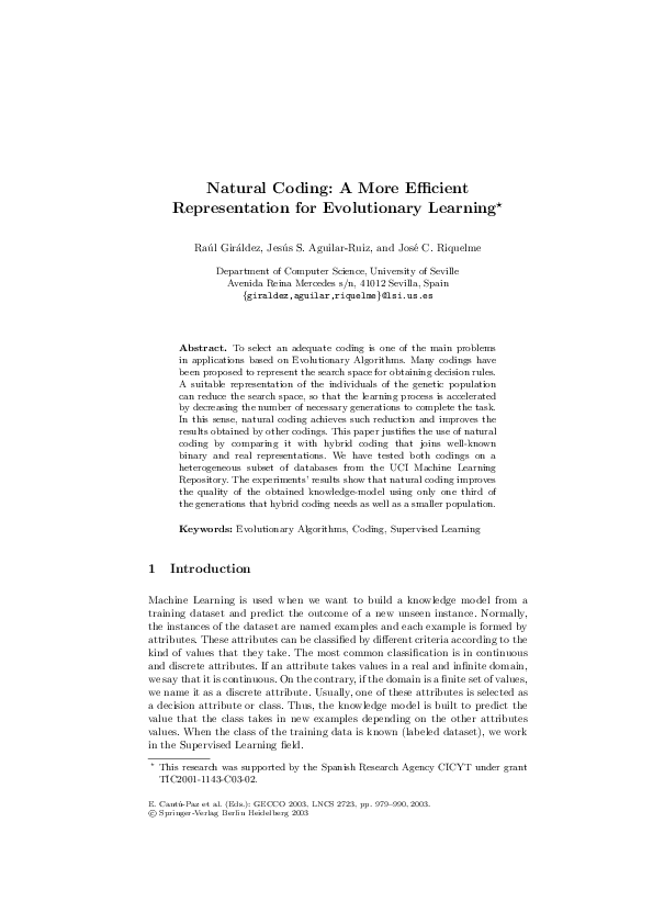 (PDF) Natural Coding: A More Efficient Representation for Evolutionary Learning