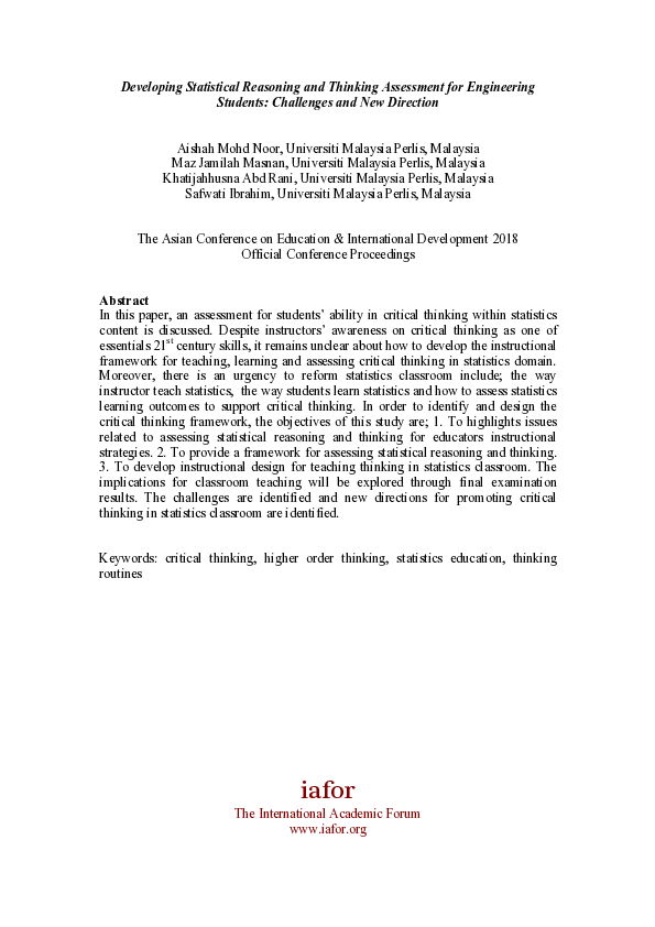(PDF) Developing Statistical Reasoning and Thinking Assessment for Engineering Students ...