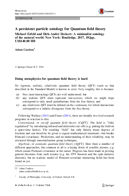 (PDF) A Persistent Particle Ontology for Quantum Field Theory in Terms of the Dirac Sea