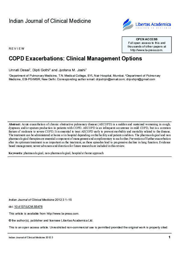 (PDF) COPD Exacerbations: Clinical Management Options