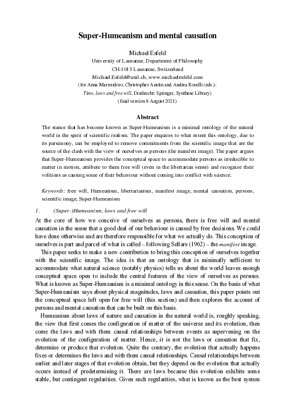 (PDF) Super-Humeanism and Mental Causation