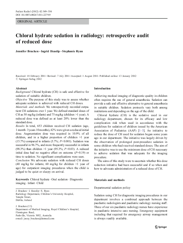 (PDF) Chloral hydrate sedation in radiology: retrospective audit of ...