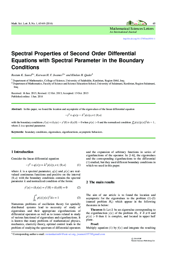 (PDF) Spectral Properties of Second Order Differential Equations with Spectral Parameter in the ...