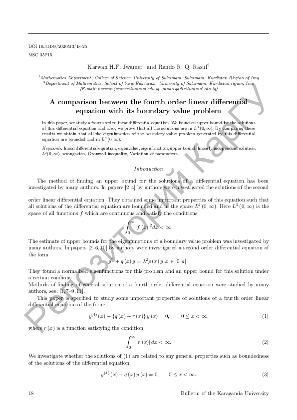 Pdf A Comparison Between The Fourth Order Linear Differential