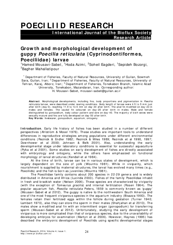 (PDF) POECILIID RESEARCH International Journal of the Bioflux Society ...