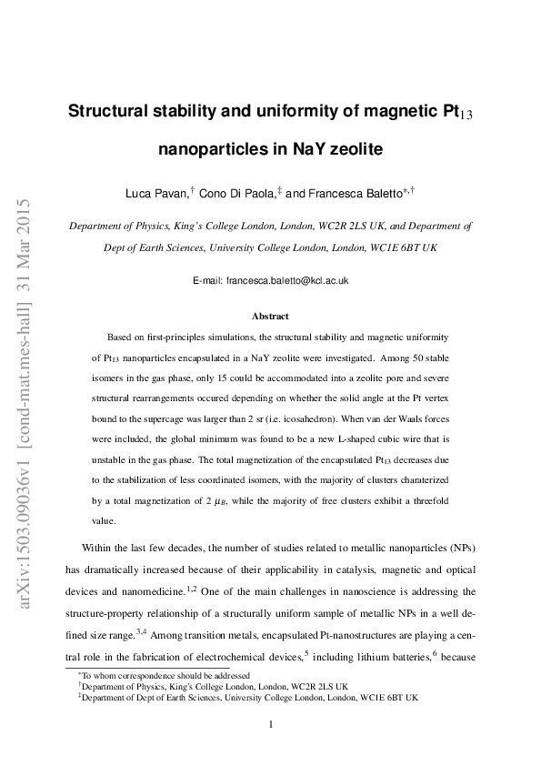 (PDF) Structural stability and uniformity of magnetic Pt13 ...