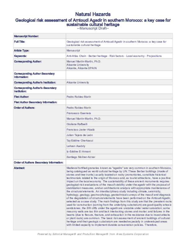 (PDF) Geological risk assessment of Amtoudi Agadir in southern Morocco ...