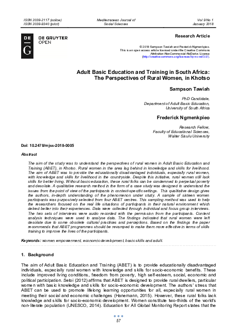 (PDF) Adult Basic Education and Training in South Africa: The ...