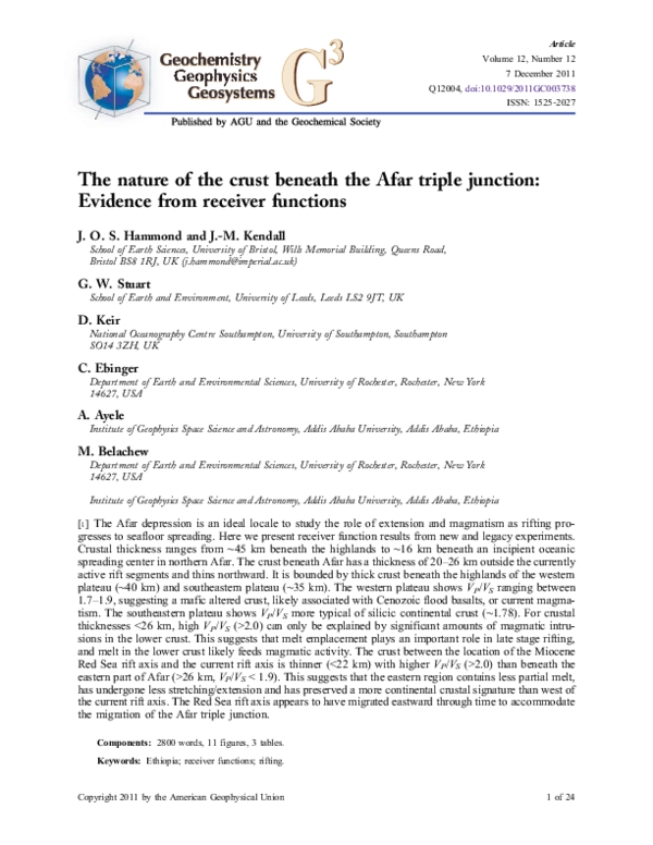 (PDF) The nature of the crust beneath the Afar triple junction ...