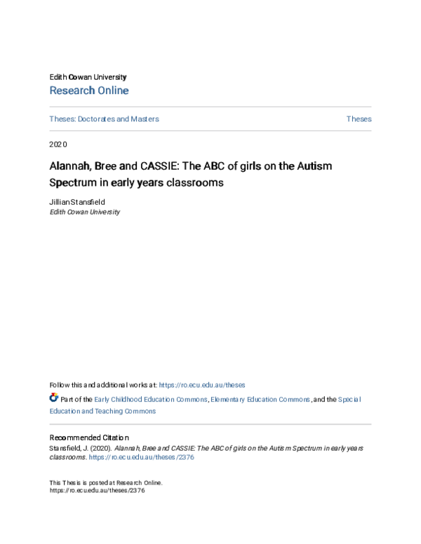 (PDF) Alannah, Bree and CASSIE: The ABC of girls on the Autism Spectrum ...