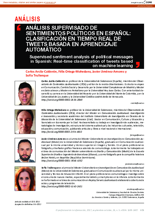 Pdf Supervised Sentiment Analysis Of Political Messages In Spanish