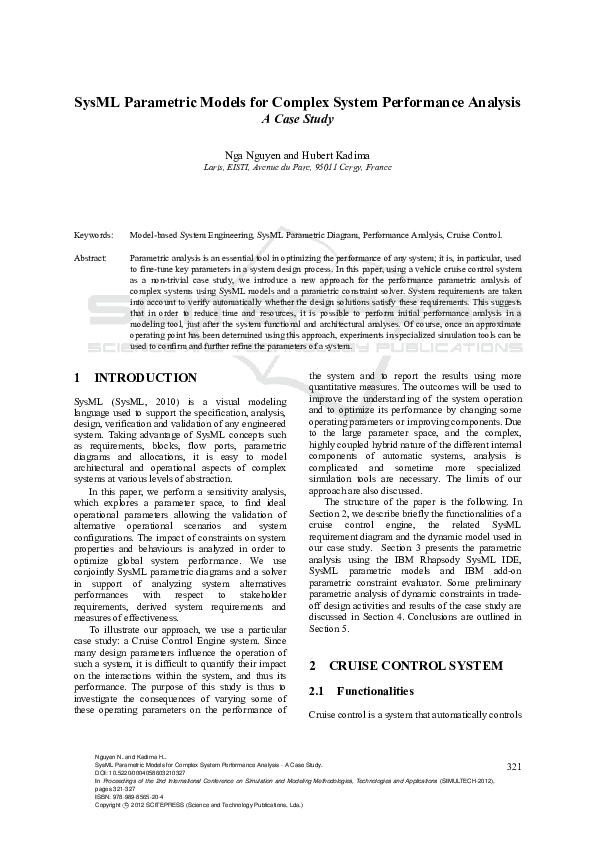Pdf Sysml Parametric Models For Complex System Performance Analysis