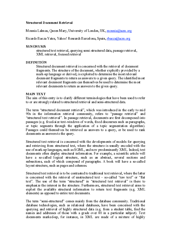 (PDF) Structured Document Retrieval