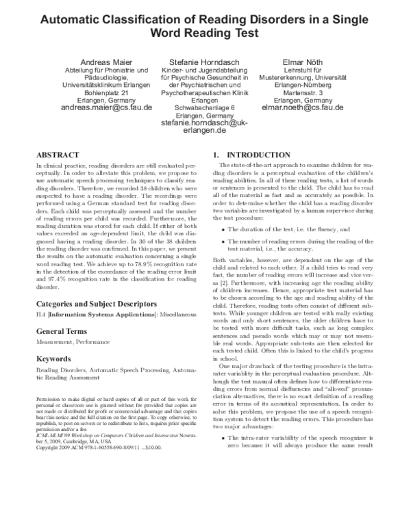 (PDF) Automatic classification of reading disorders in a single word ...