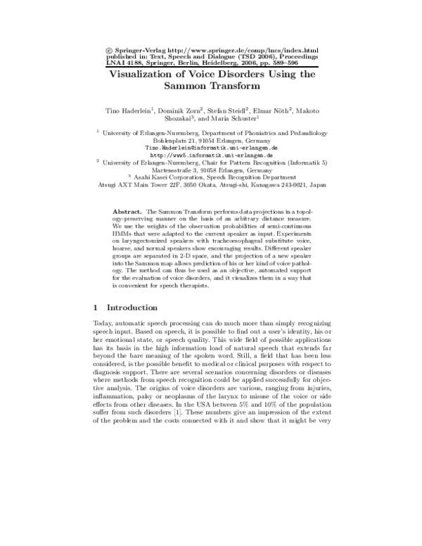 (PDF) Visualization of Voice Disorders Using the Sammon Transform