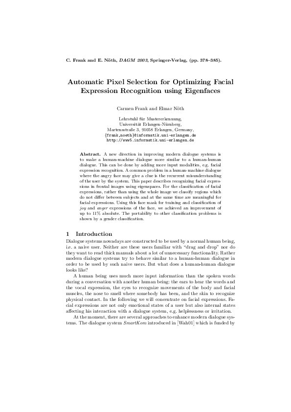 (PDF) Automatic Pixel Selection for Optimizing Facial Expression Recognition Using Eigenfaces