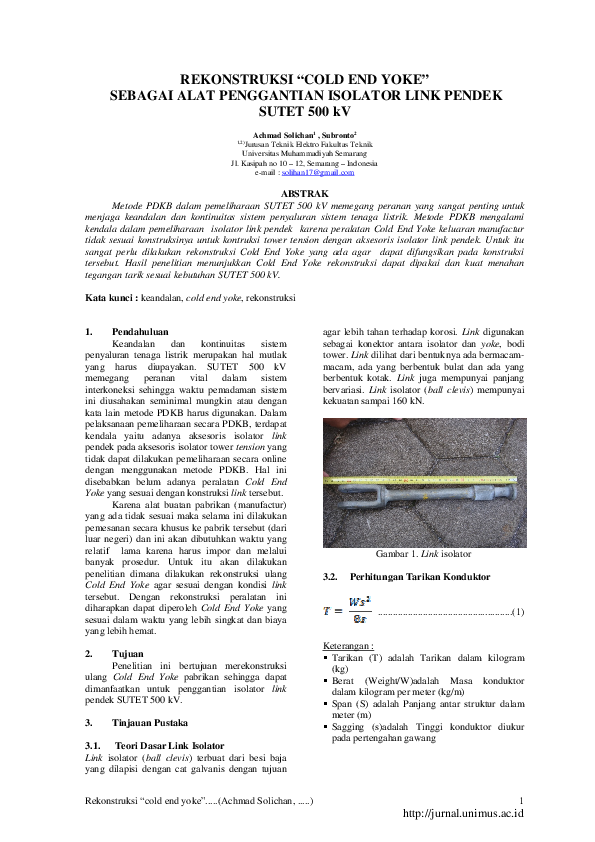 (PDF) REKONSTRUKSI “COLD END YOKE” SEBAGAI ALAT PENGGANTIAN ISOLATOR ...