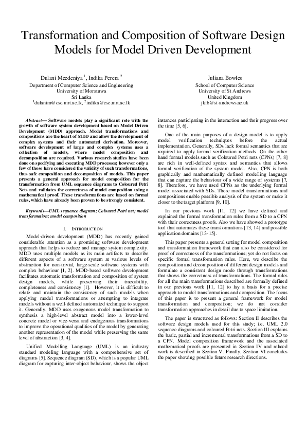 (PDF) Transformation and composition of software design models for Model Driven Development
