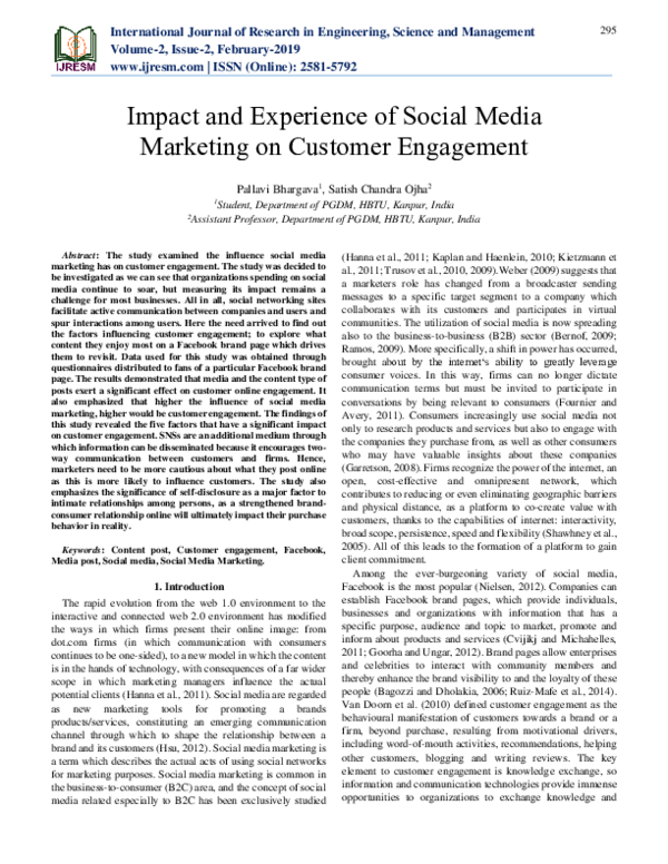 (PDF) Impact and Experience of Social Media Marketing on Customer ...