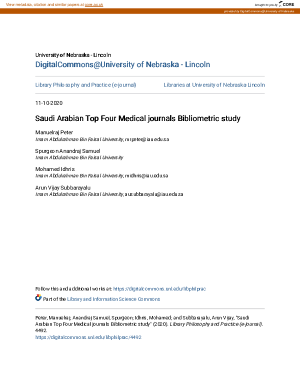 (PDF) Saudi Arabian Top Four Medical journals Bibliometric study