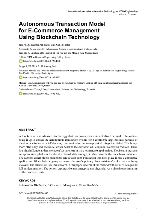 (PDF) Autonomous Transaction Model for E-Commerce Management Using Blockchain Technology