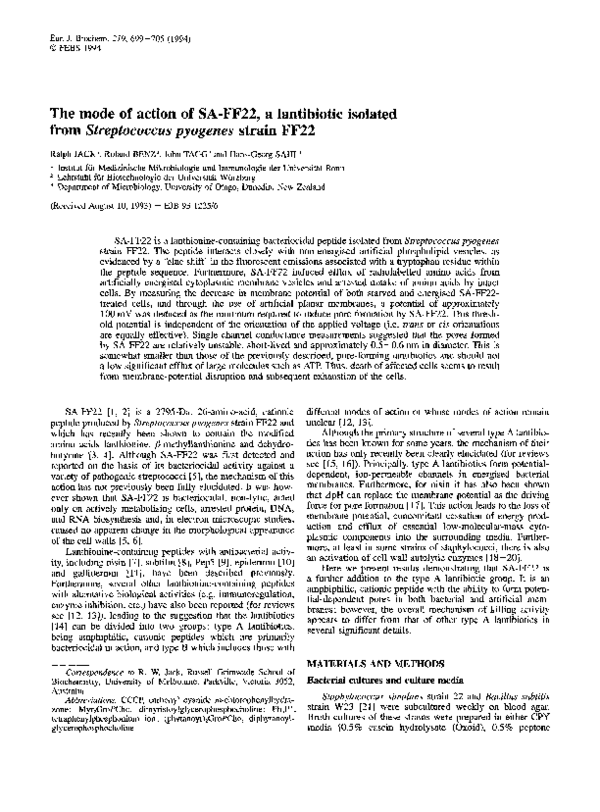 (PDF) SA-FF22: Mechanism of a Bacteriocidal Lantibiotic