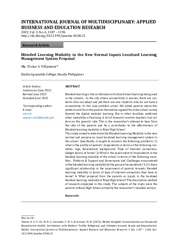 (PDF) Blended Learning Modality in the New Normal Inputs Localized Learning Management System ...