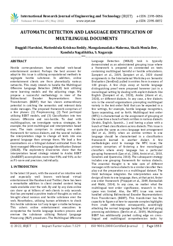 (PDF) AUTOMATIC DETECTION AND LANGUAGE IDENTIFICATION OF MULTILINGUAL DOCUMENTS