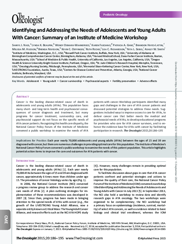 (PDF) Identifying and Addressing the Needs of Adolescents and Young ...