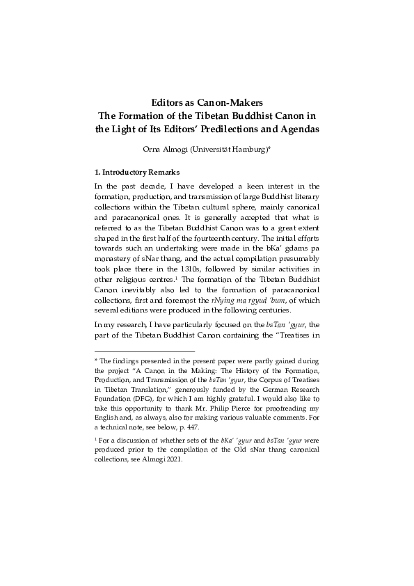 (PDF) Editors as Canon-Makers: The Formation of the Tibetan Buddhist ...