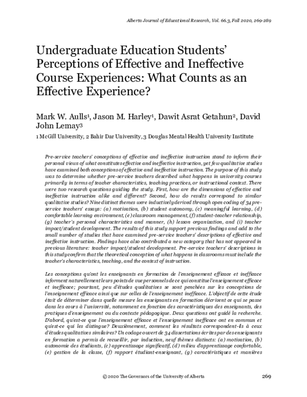 (PDF) Undergraduate Education Students' Perceptions of Effective and ...