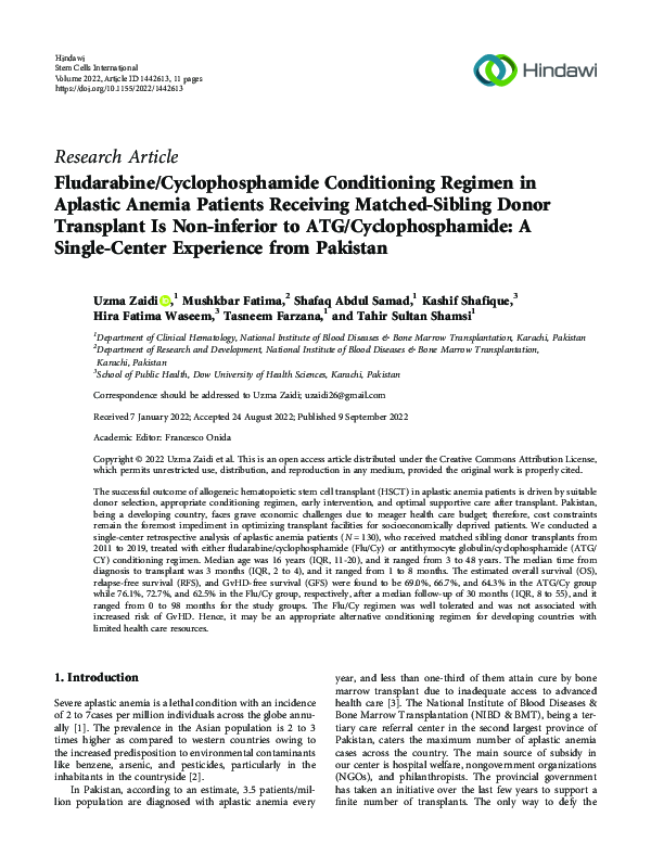 (PDF) Fludarabine/Cyclophosphamide Conditioning Regimen in Aplastic ...