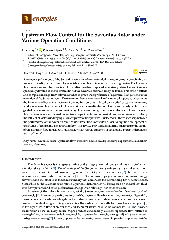 (PDF) Upstream Flow Control for the Savonius Rotor under Various Operation Conditions