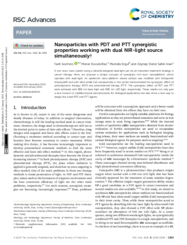 (PDF) Nanoparticles with PDT and PTT synergistic properties working ...